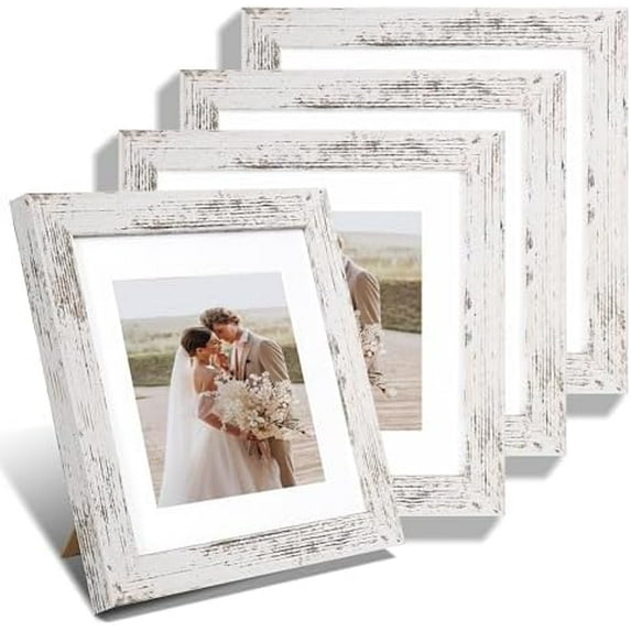 8x8 Picture Frames Set of 4, Made of Glass and Distressed White Wooden ...