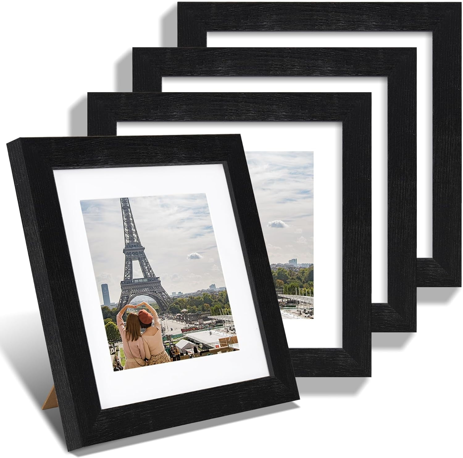 8x8 Picture Frames Set of 4, Made of Glass and Rustic Black Wooden ...