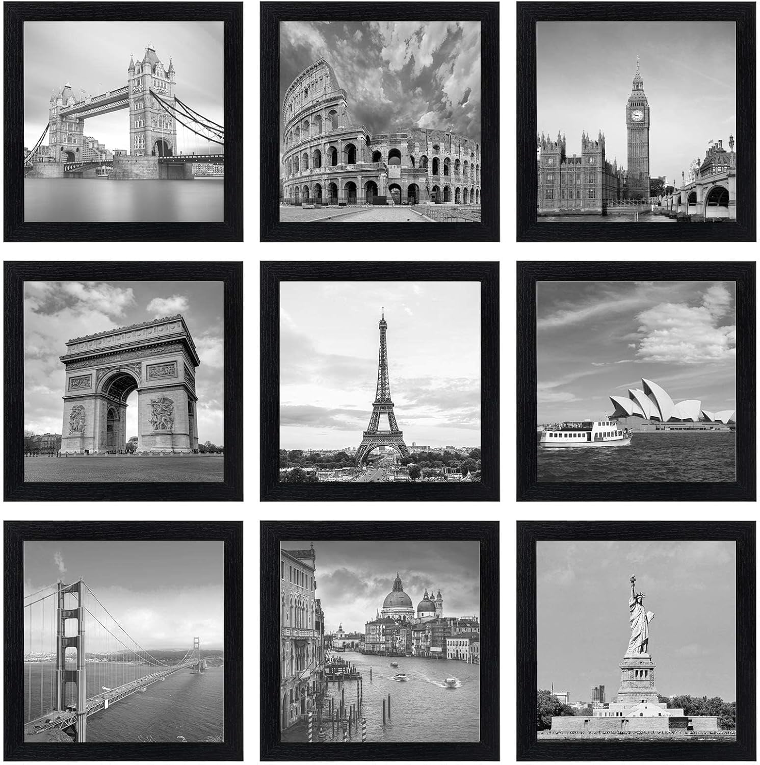 8x8 Picture Frames Set of 9 Classic Gallery Wall Frame Set Displays 4x4 ...