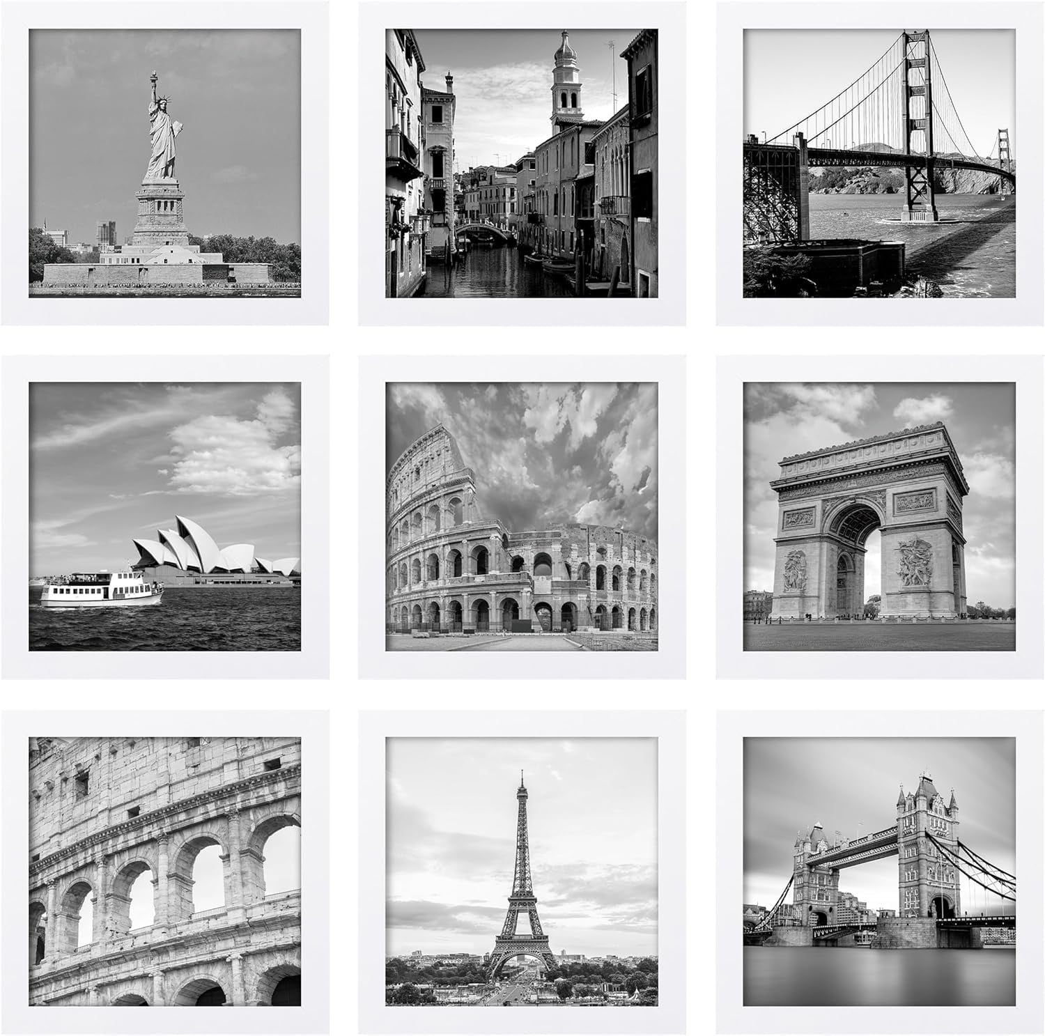 8x8 Picture Frames Set of 9 Classic Gallery Wall Frame Set Displays 4x4 ...