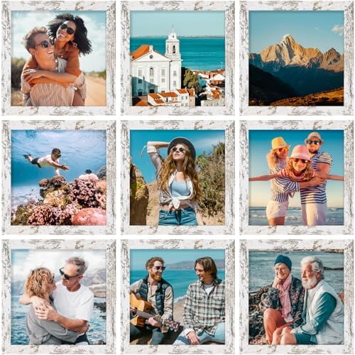 8x8 Picture Frames Set of 9, Shatter Resistant Plexiglass, Display 4x4 ...