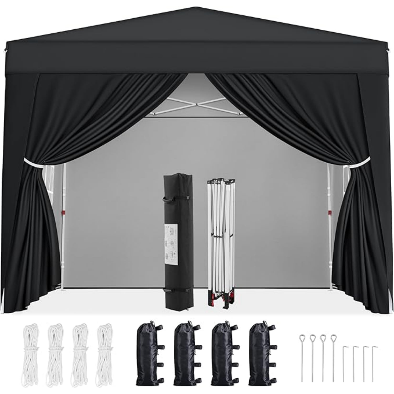 8x8 Pop Up Canopy with 4 Removable Sidewalls, Portable Enclosed Instant ...
