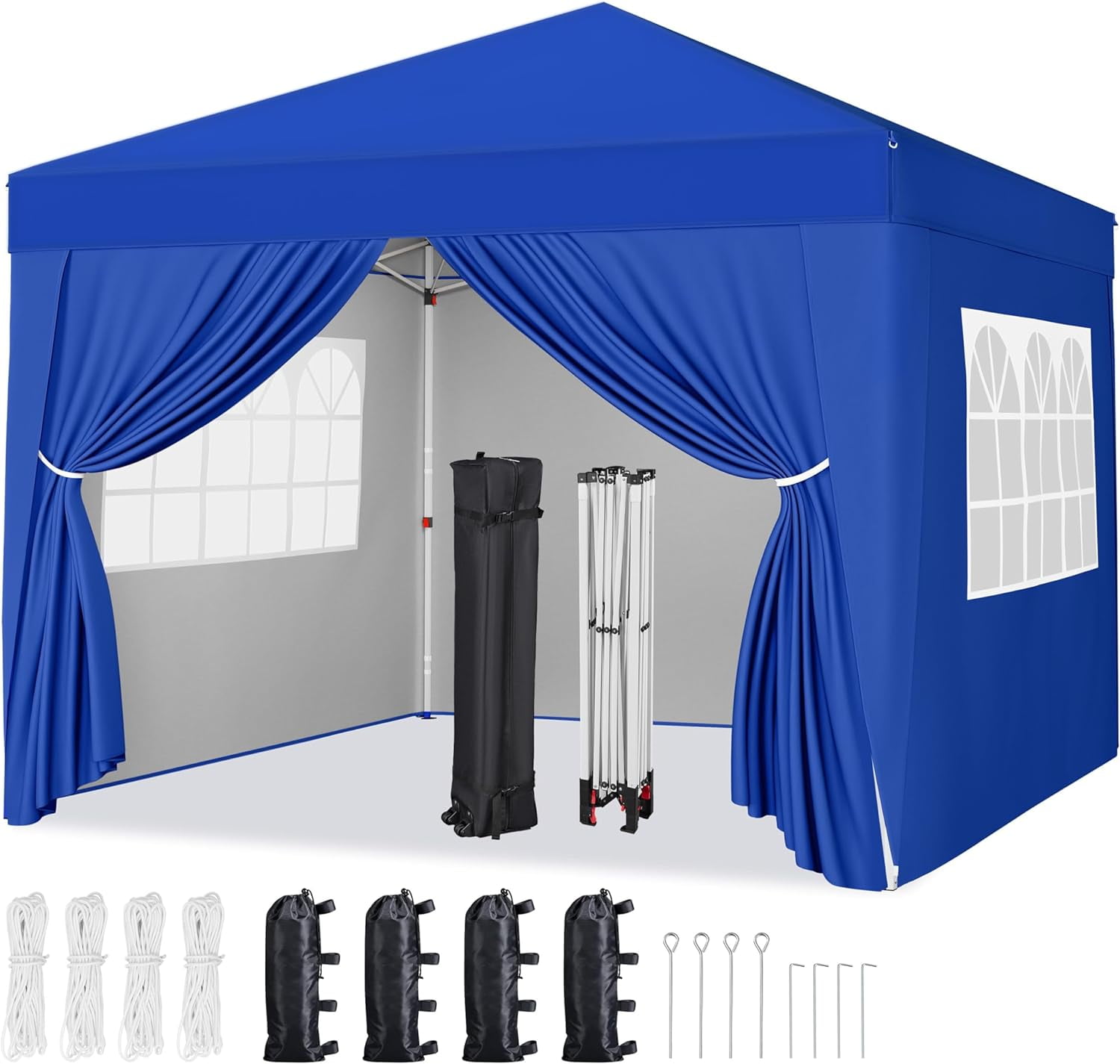 8x8 Pop Up Canopy with 4 Removable Sidewalls, Portable Enclosed Instant ...