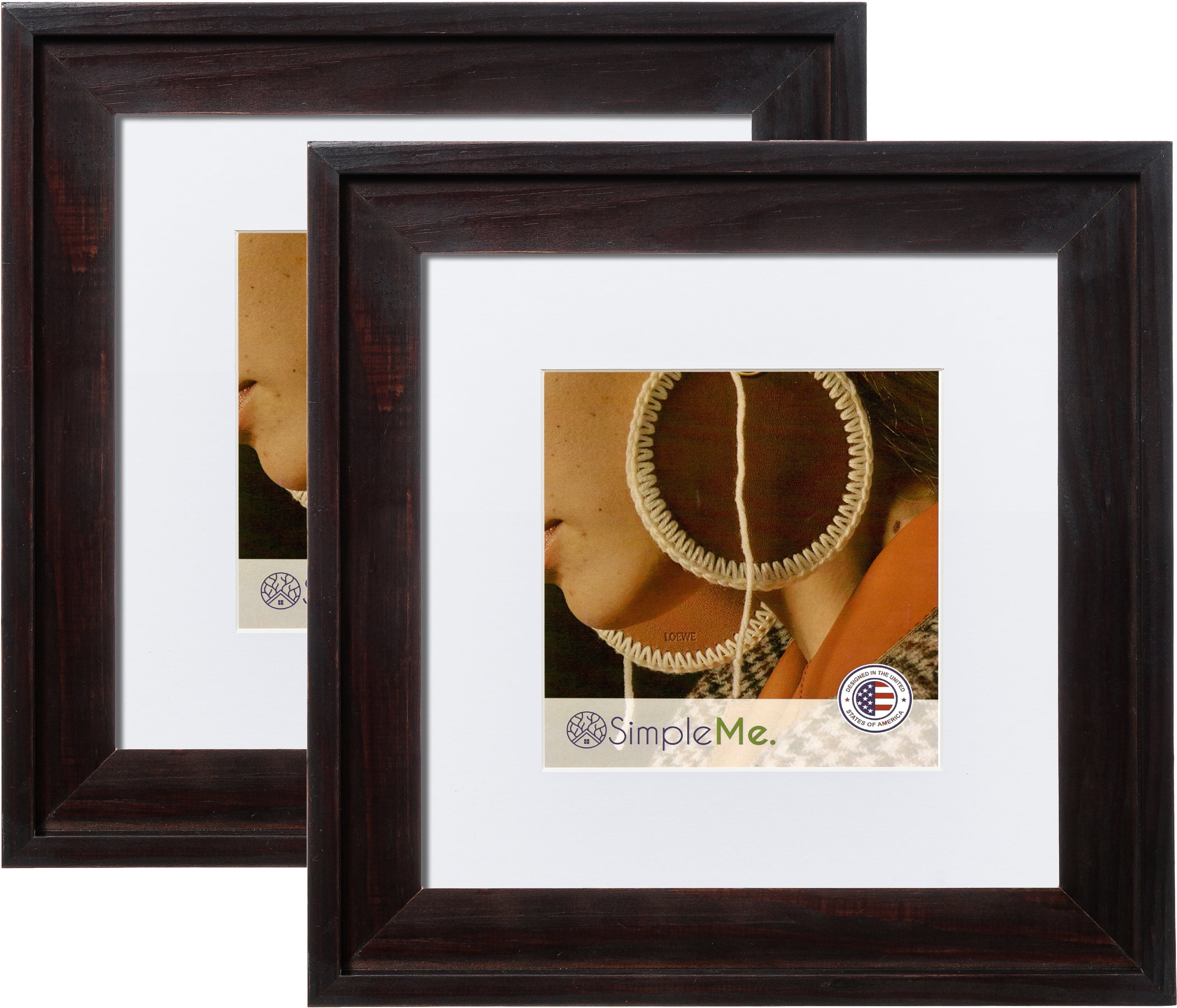 8x8 Solid Wood Picture Frame with 4x4 Mat - 2 Pack - Rustic Natural ...