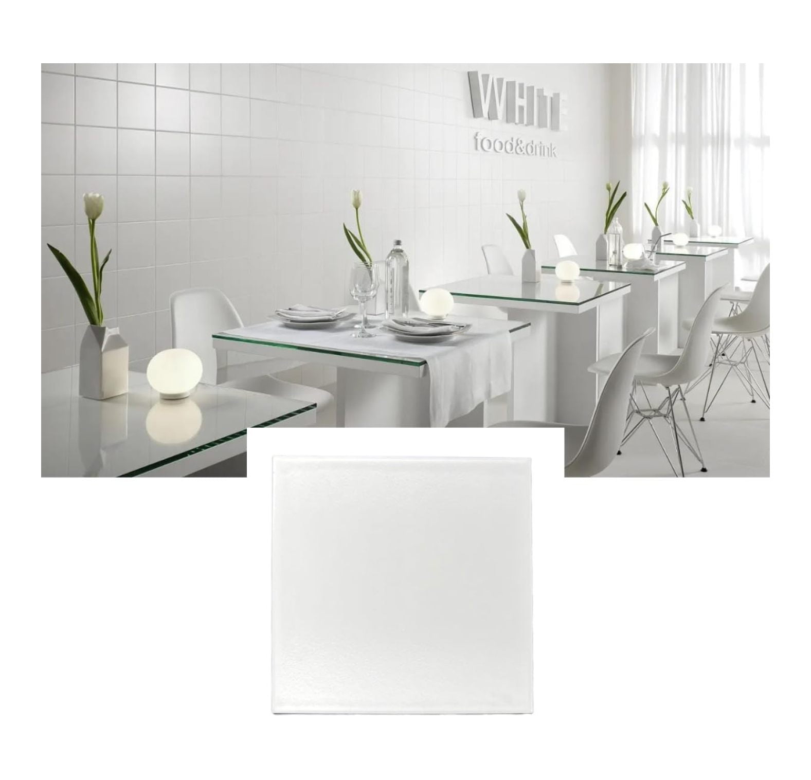 8x8 Subway Square Porcelain Floor Wall Tiles, White, Semi Matte Finish ...