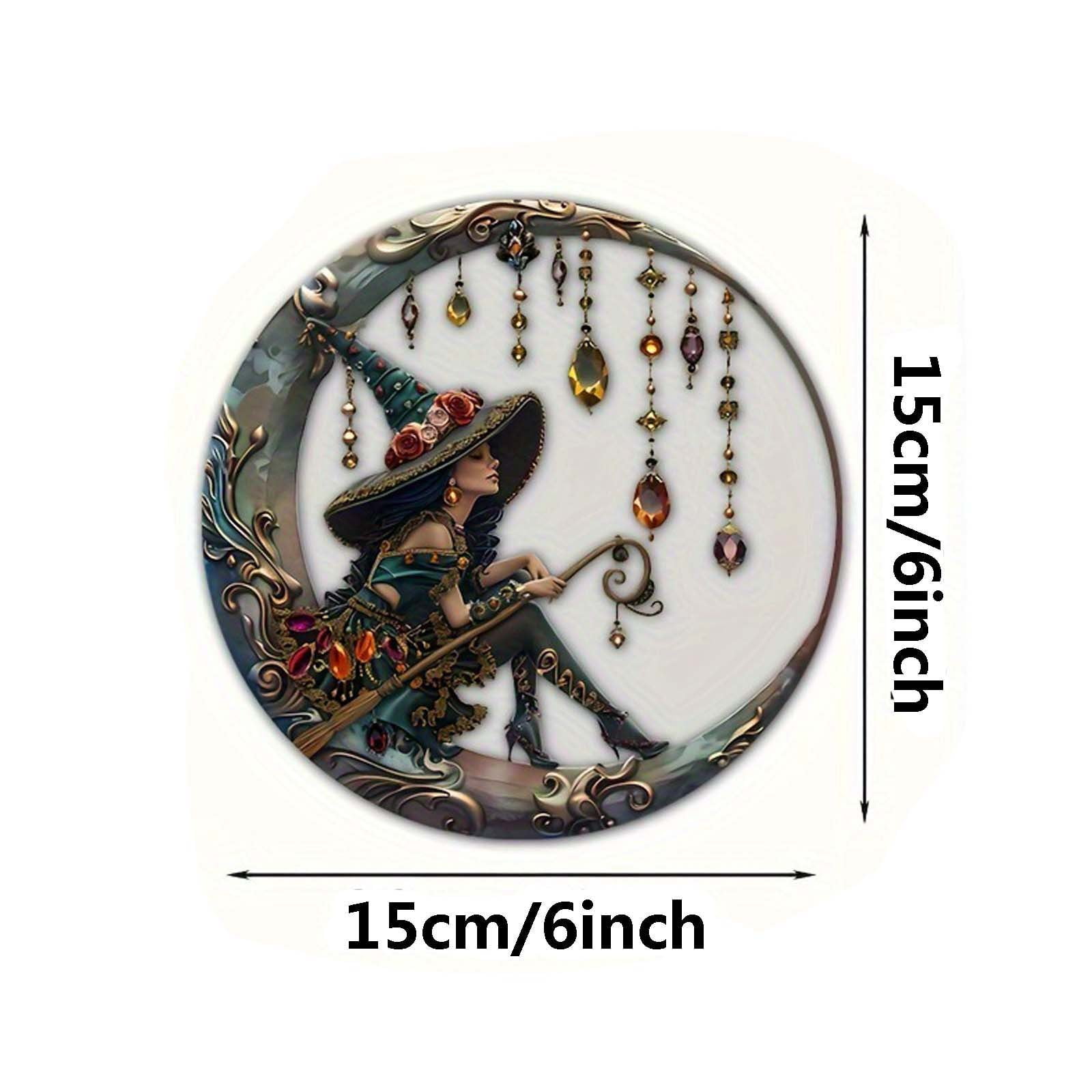 8x8 inch Charming Moonlight Witch Acrylic Stained Glass Window Hanging ...