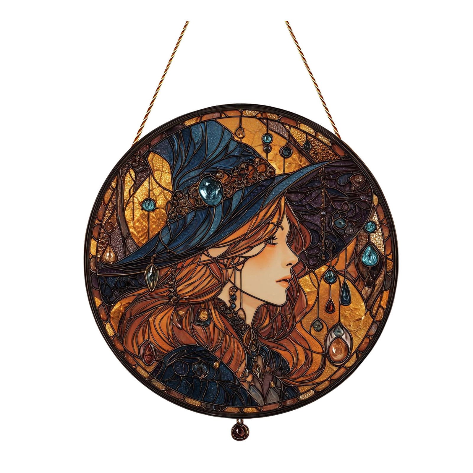 8x8 inch Charming Witch Acrylic Stained Glass Window Hanging Sun ...