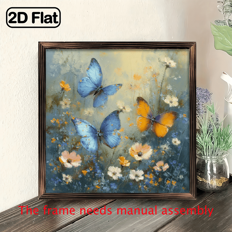 8x8 inch Framed Wall Art - Vintage Butterfly and Floral Print with ...