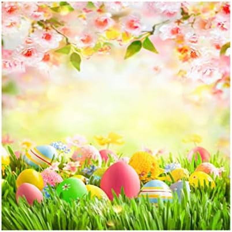 8x8FT Happy Easter Theme Backdrop Spring Cherry Bloosom Colorful Easter ...