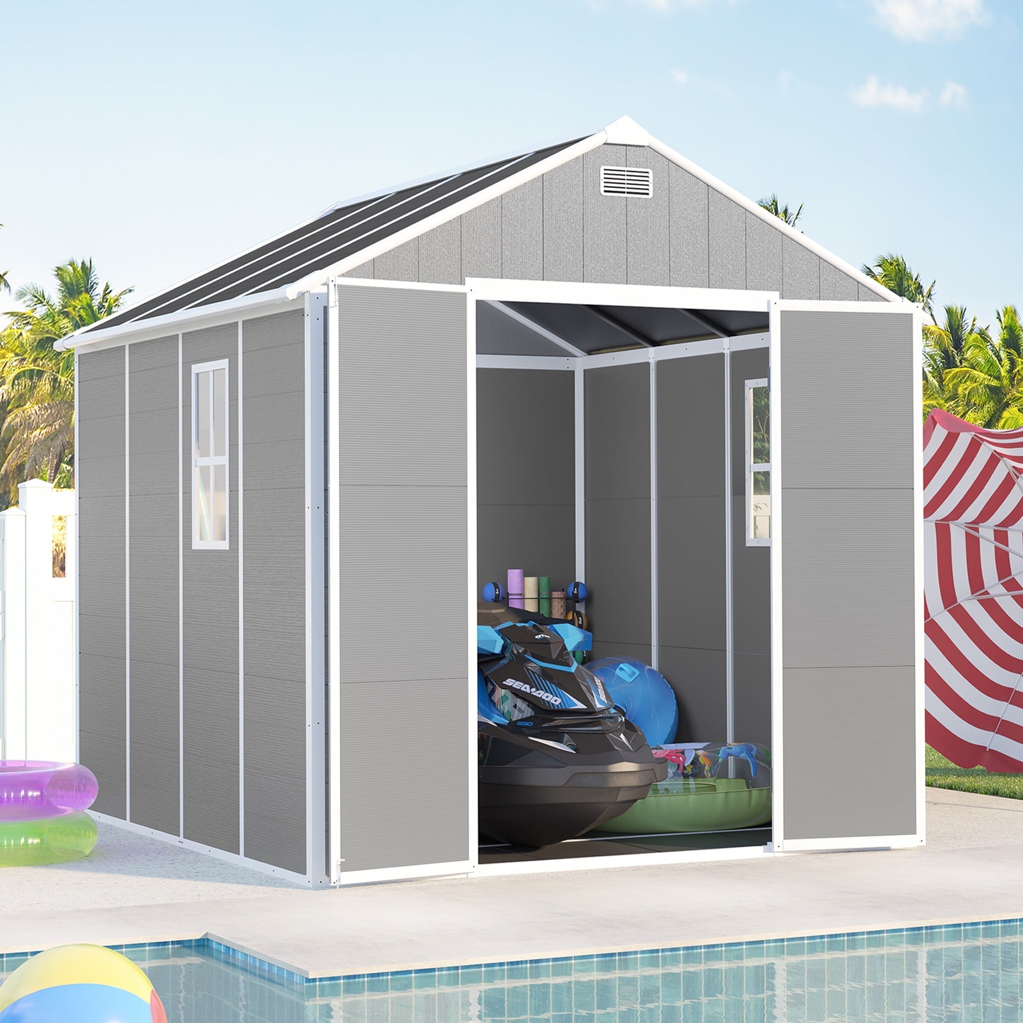 7.5x10.3FT Outdoor Shed, Extra Large Storage Shed Resin, Outside Storage for Garden Backyard ...