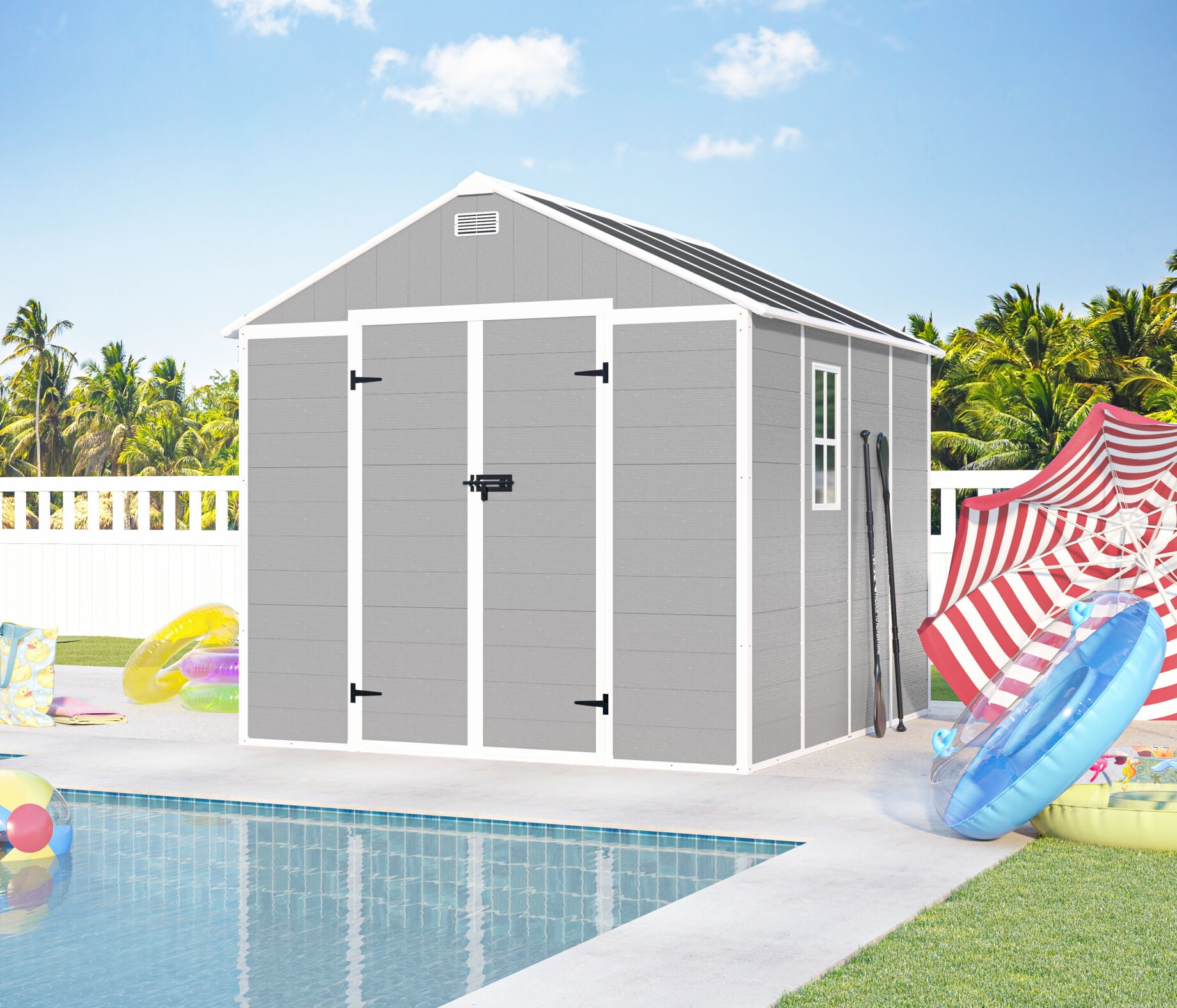 8x8FT Resin Storage Shed with Lockable Doors, Tilted Roof & Ventilation ...