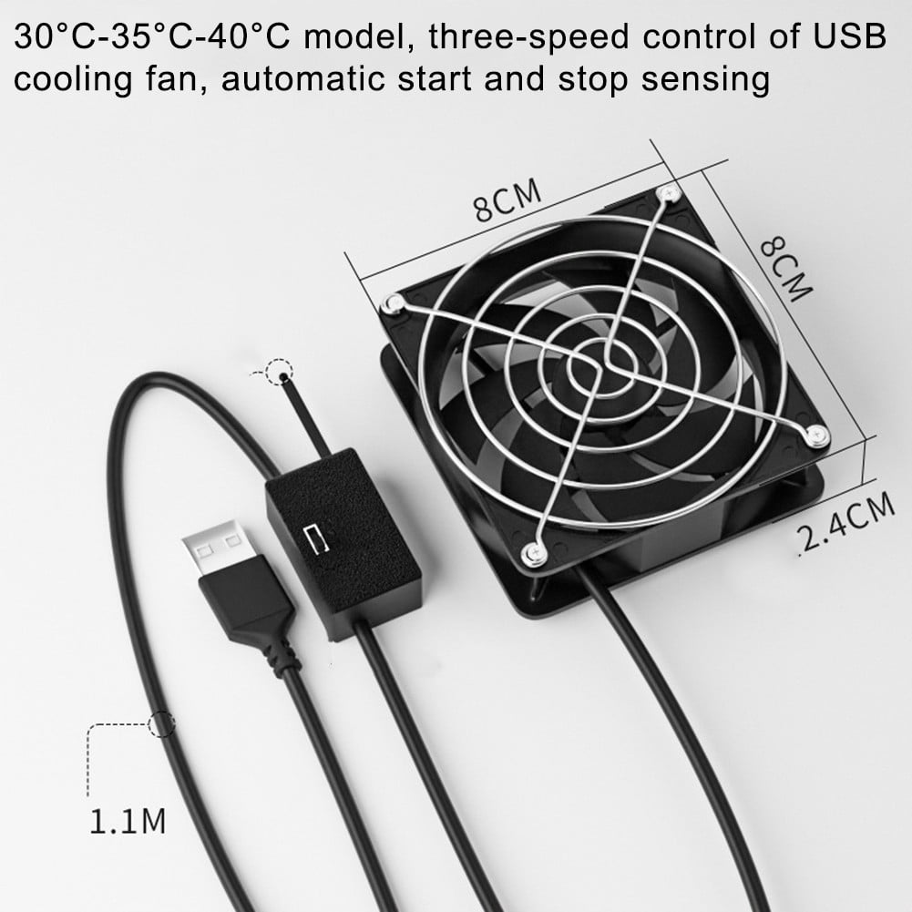 8x8cm USB powered temperature controlled cooling fan with adjustable ...