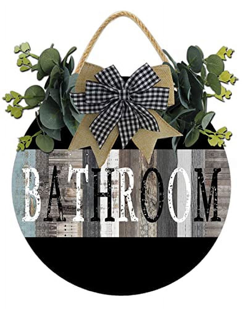 8x8inch Bath Sign For Bathroom Door,Rustic Round Wooden Wreath,Funny ...