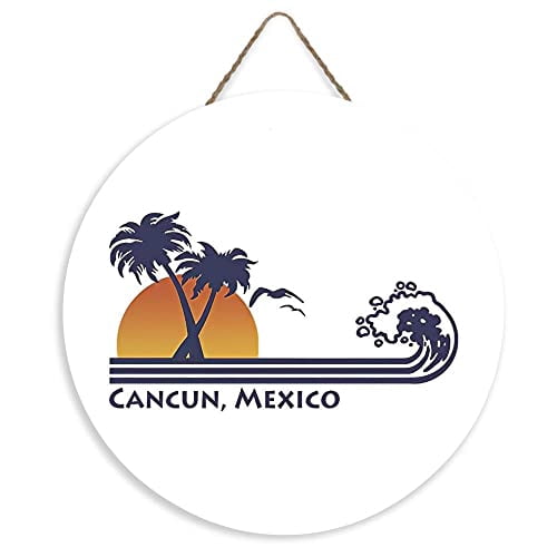 8x8inch Cancun Mexico Beach Landscape Wood Sign 11. Round Wall Art ...