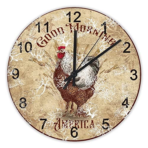 8x8inch Country Rooster Farm Animals Kitchen Wall Clocks Battery ...