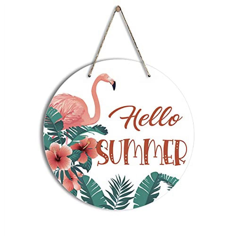 8x8inch Funny Flamingo Round Wooden Sign Hello Summer Hanging Wooden ...
