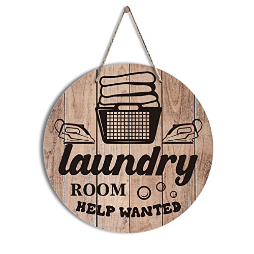 8x8inch Funny Round Wooden Sign Laundry Room Help Wanted Hanging Shaped ...