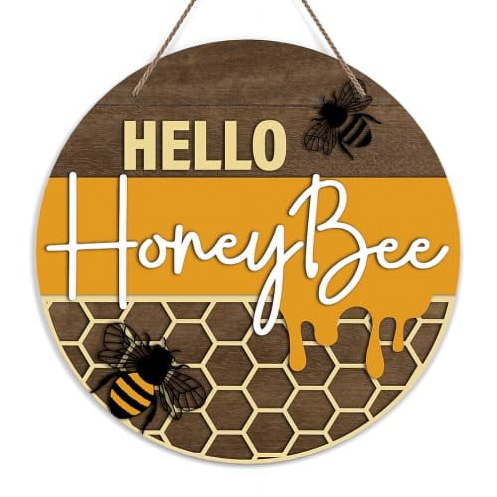 8x8inch Hello Honey Bee Welcome Sign, Bumble Bee Wooden Sign Round ...