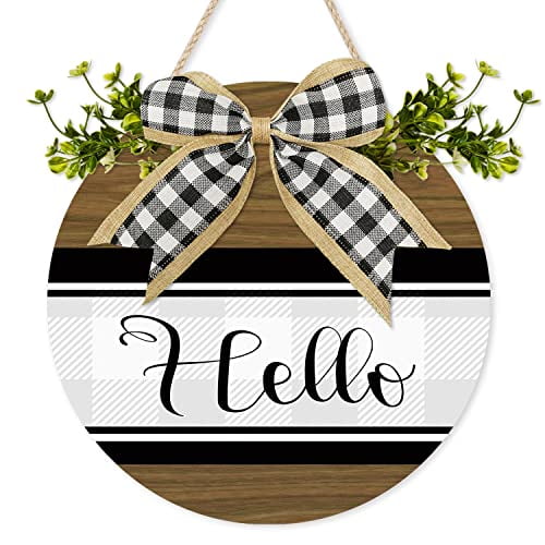 8x8inch Hello Sign for OutDecor, Round Hello Wooden Hanging Sign ...