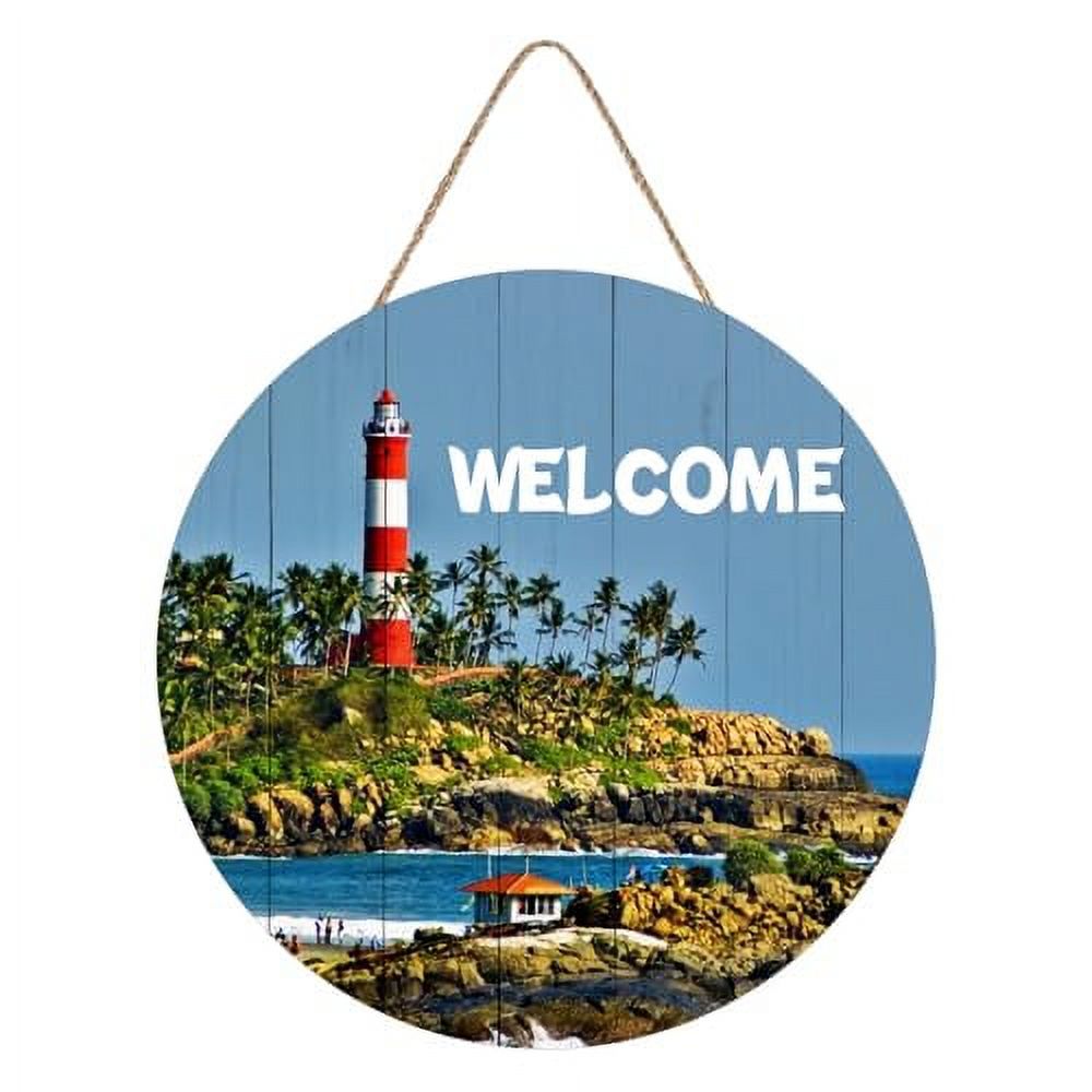 8x8inch Nautical Welcome Sign Round Wooden Hanging Sign For Front Porch ...