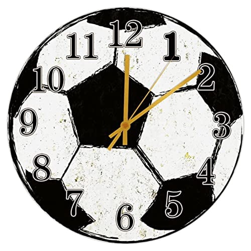 8x8inch Retro Soccer Wall Clock Non-Ticking Sweep PVC Wall Clocks ...