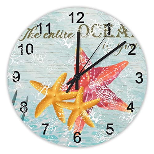 8x8inch Starfish Seaweed Wall Clock Sea Ocean Life Coastal Beach ...