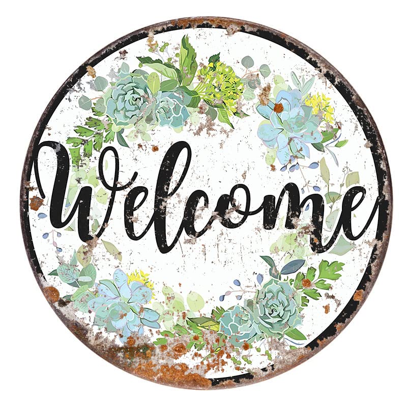 8x8inch Vintage Style Round Tin Sign Welcome Sign - Aluminum - Welcome ...