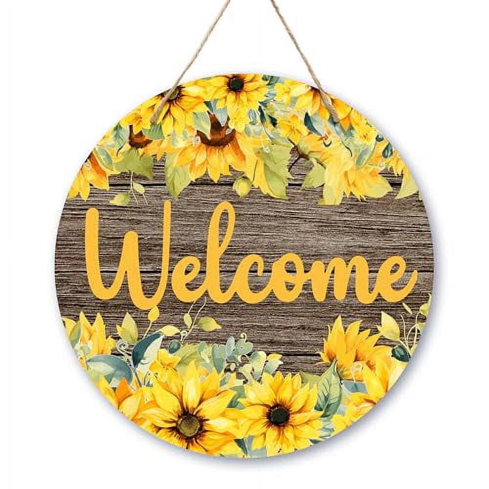 8x8inch Welcome Sign For Front Door, Summer Rustic Sunflower Wooden ...