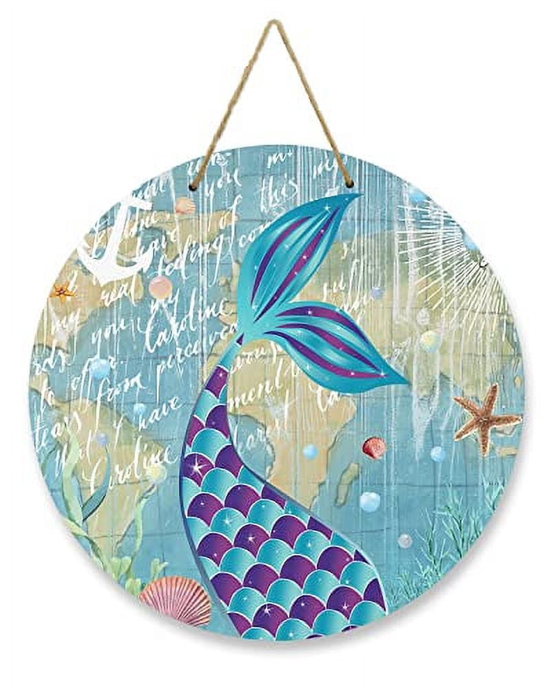 8x8inch Welcome Sign Front Ocean Mermaid Tail Wooden Wreath for Front ...