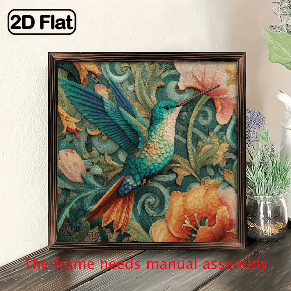 8x8inch Wooden Board Painting Hummingbird Floral Nature Botanical ...