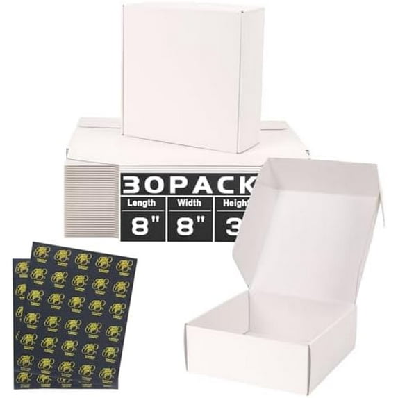 8x8x3 Inch Medium Shipping Boxes, 30 Pack White Cardboard Boxes for ...