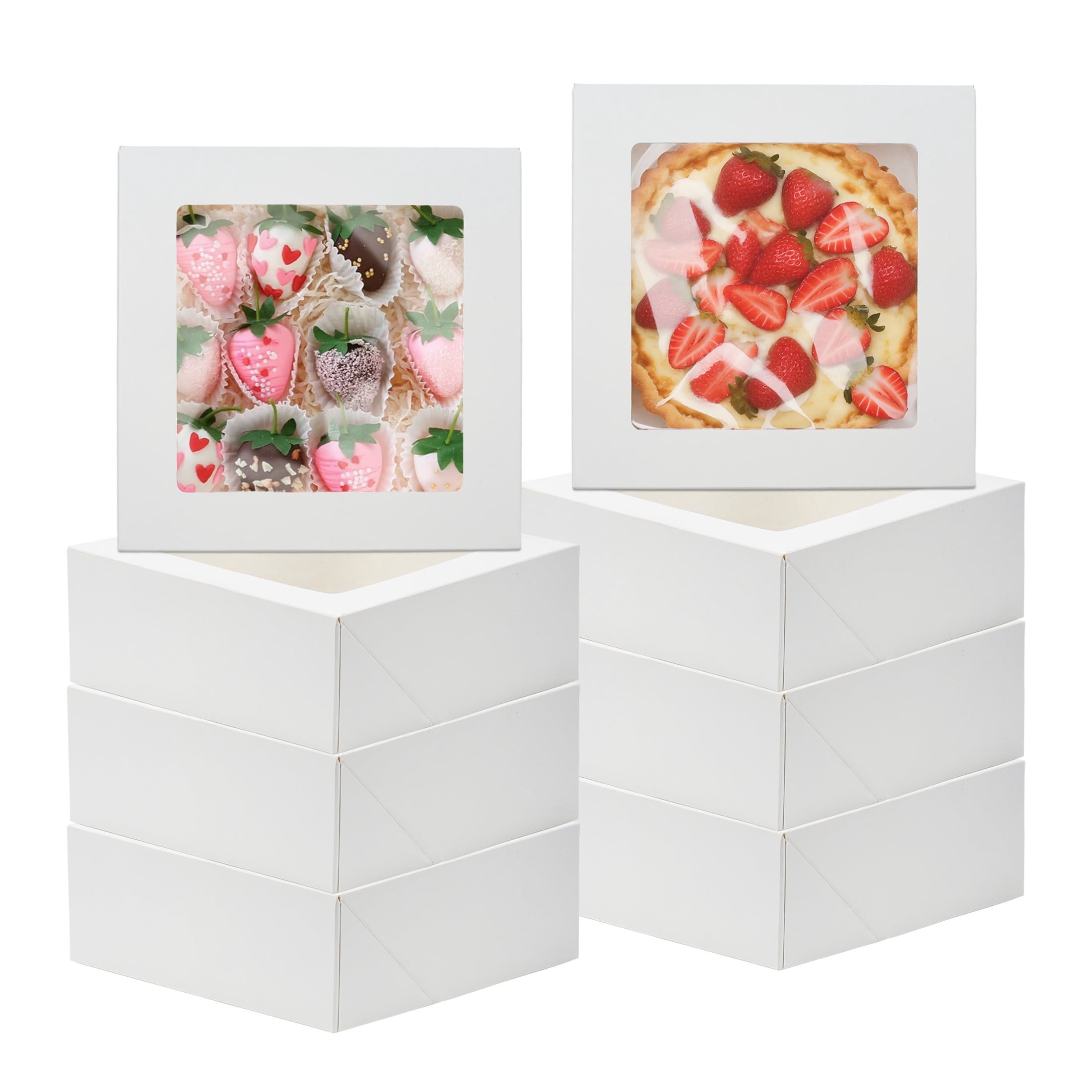 8x8x3 Inch White Bakery Boxes with Window, 30-Pack Paper Pastry Box for ...