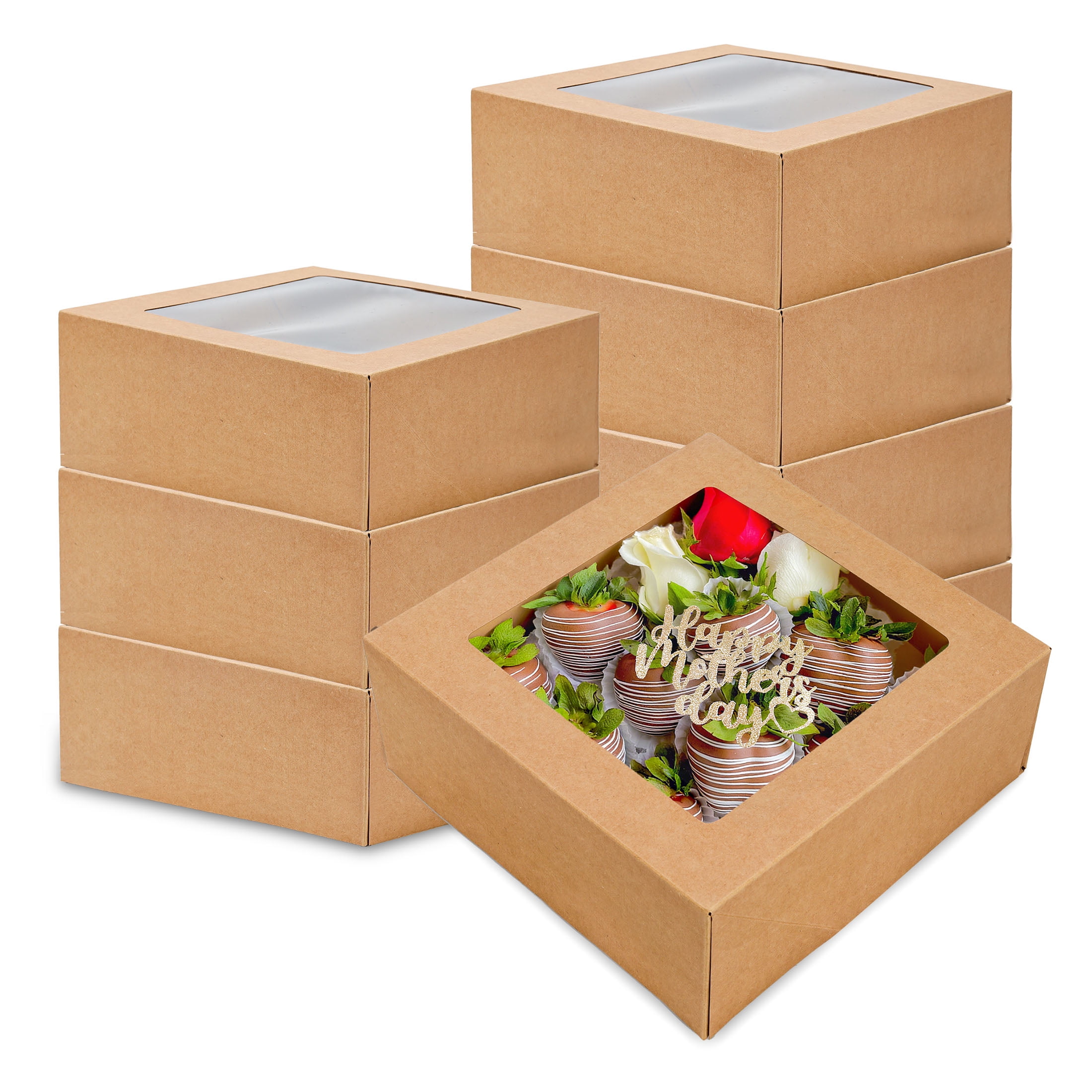 8x8x3 inch Kraft Cookie Boxes with Window, 30-Pack Brown Gift Box for ...