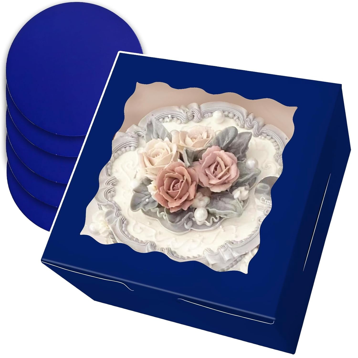 8x8x5 Cake Box, 18 Sets Deep Blue Cake Box with Window ＆ 18 Sets 8 ...