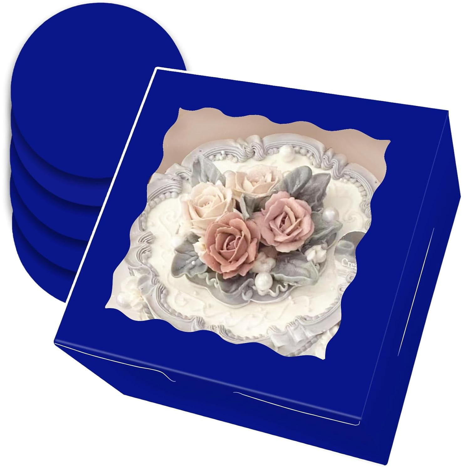 8x8x5 Cake Box, 18 Sets Gemstone Blue Cake Box with Window ＆ 18 Sets 8 ...