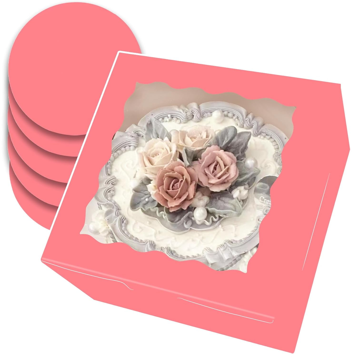 8x8x5 Inch Cake Box, 18 Sets Coral Orange Cake Box with Window \uff06 ...