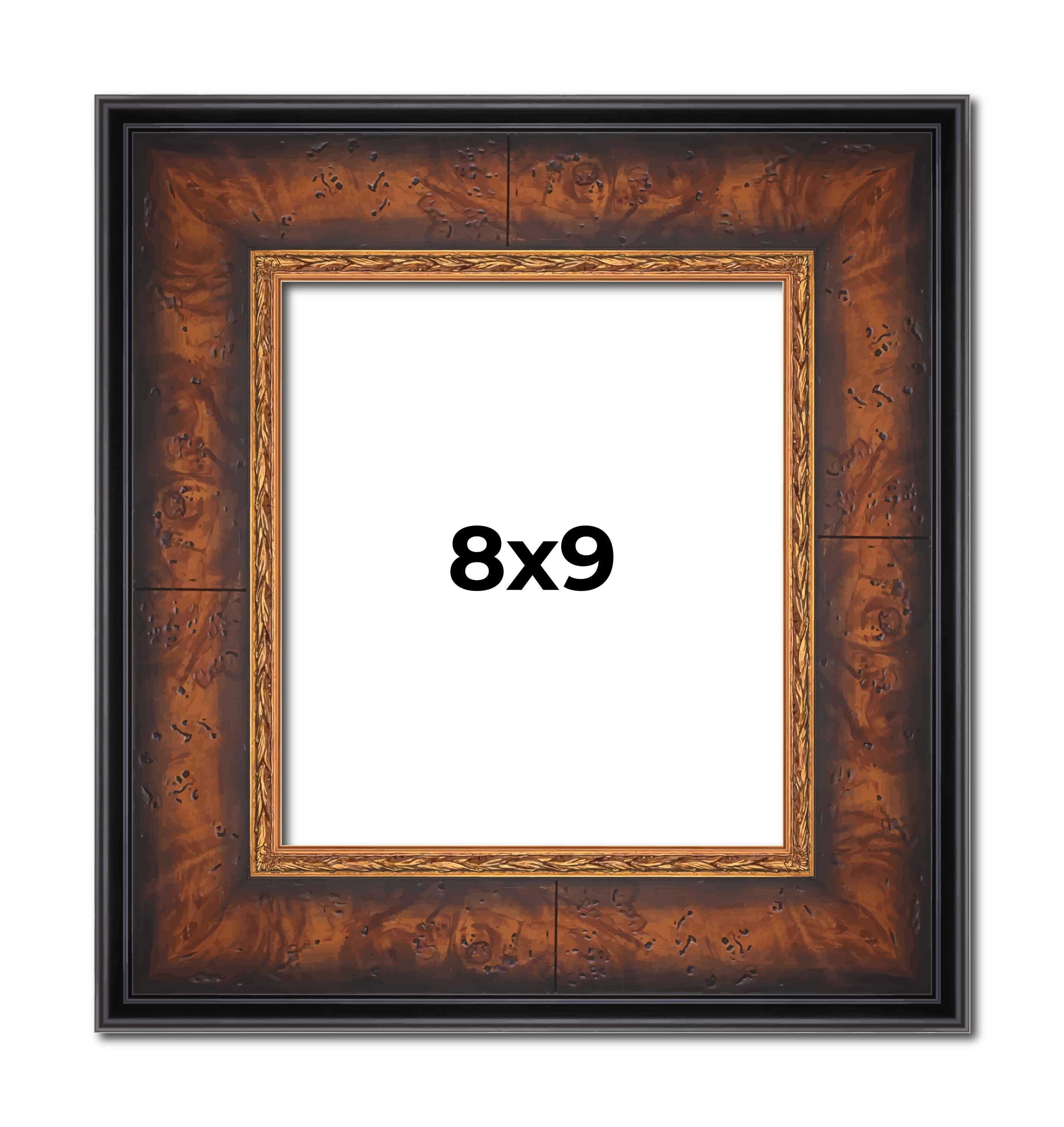 8x9 Frame Brown Walnut Gold Ornate Trim Solid Wood Plein Air Picture ...