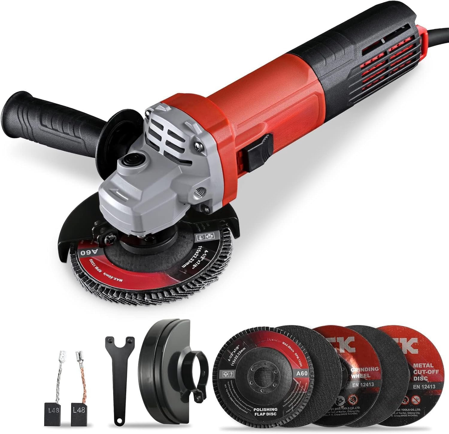 9.0 Amp Angle , 4-1/2 Inch Power Tool, 11800 RPM, Auxiliary Handle and ...