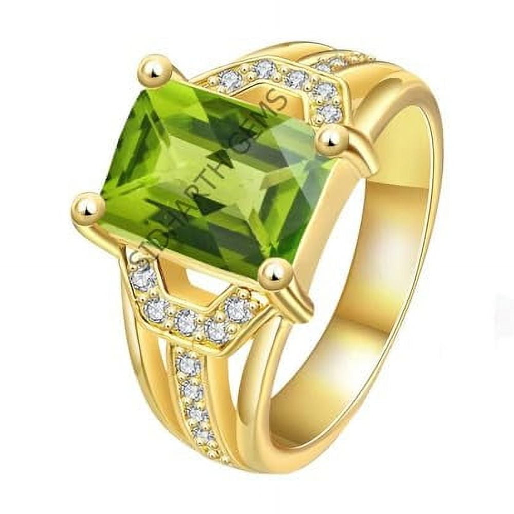 9.00 Ratti / 8.15 Carat Certified Natural Green Peridot Gold Plated Gemstone Adjustable Ring ...