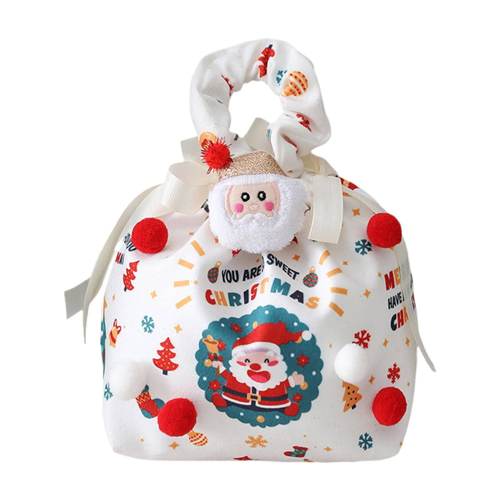 9.06Inch Christmas Drawstring Gift Bags, Reusable Fabric Holiday Treat ...