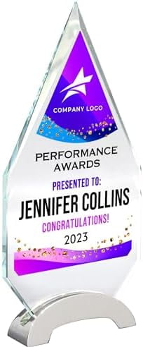 9 1/4" Personalized Glass Plaque for Awards and Trophies, Custom Award ...