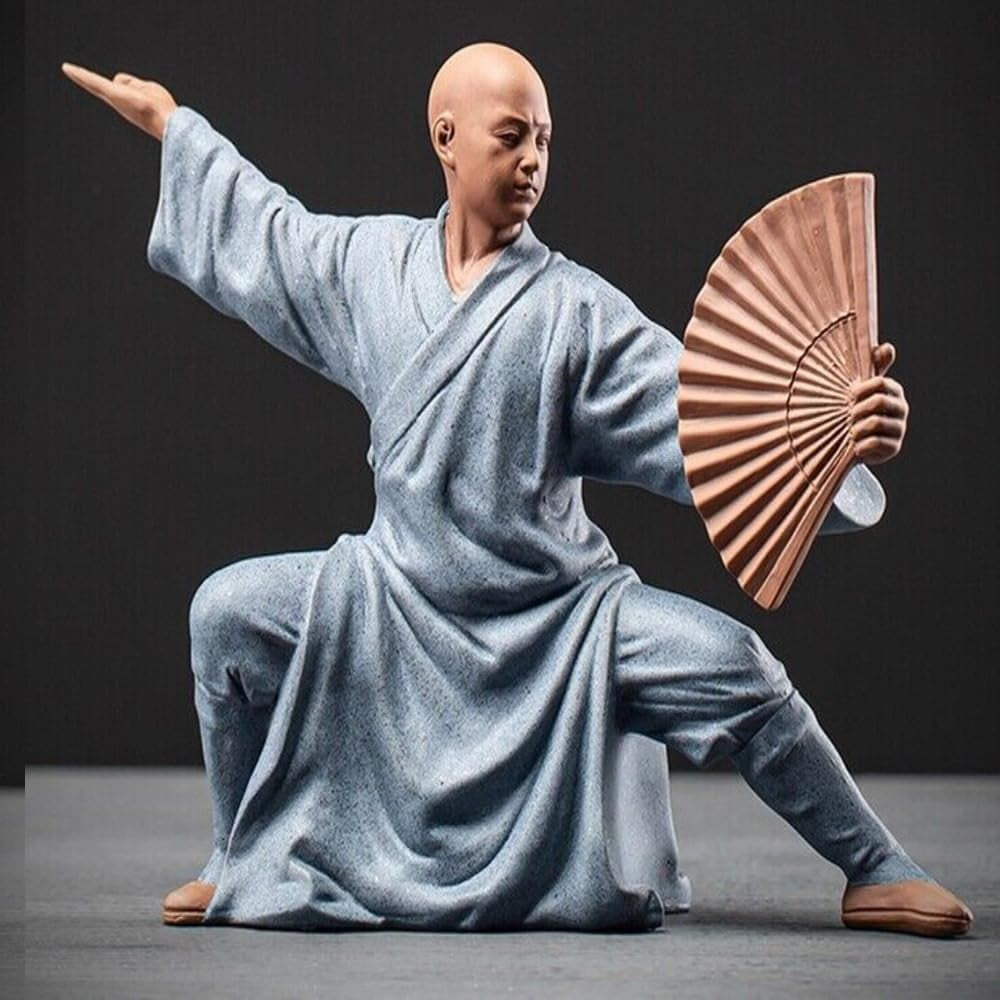 9.1" Chinese Porcelain Monk Kong Fu Fan Statue Buddha Buddhism Zen ...