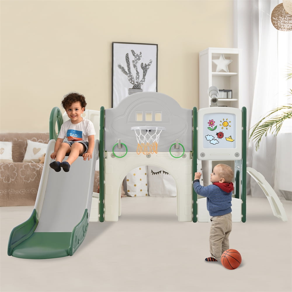 9 in 1 Kids Slide Playset Structure, Climbers Playground Spaceship Set ...