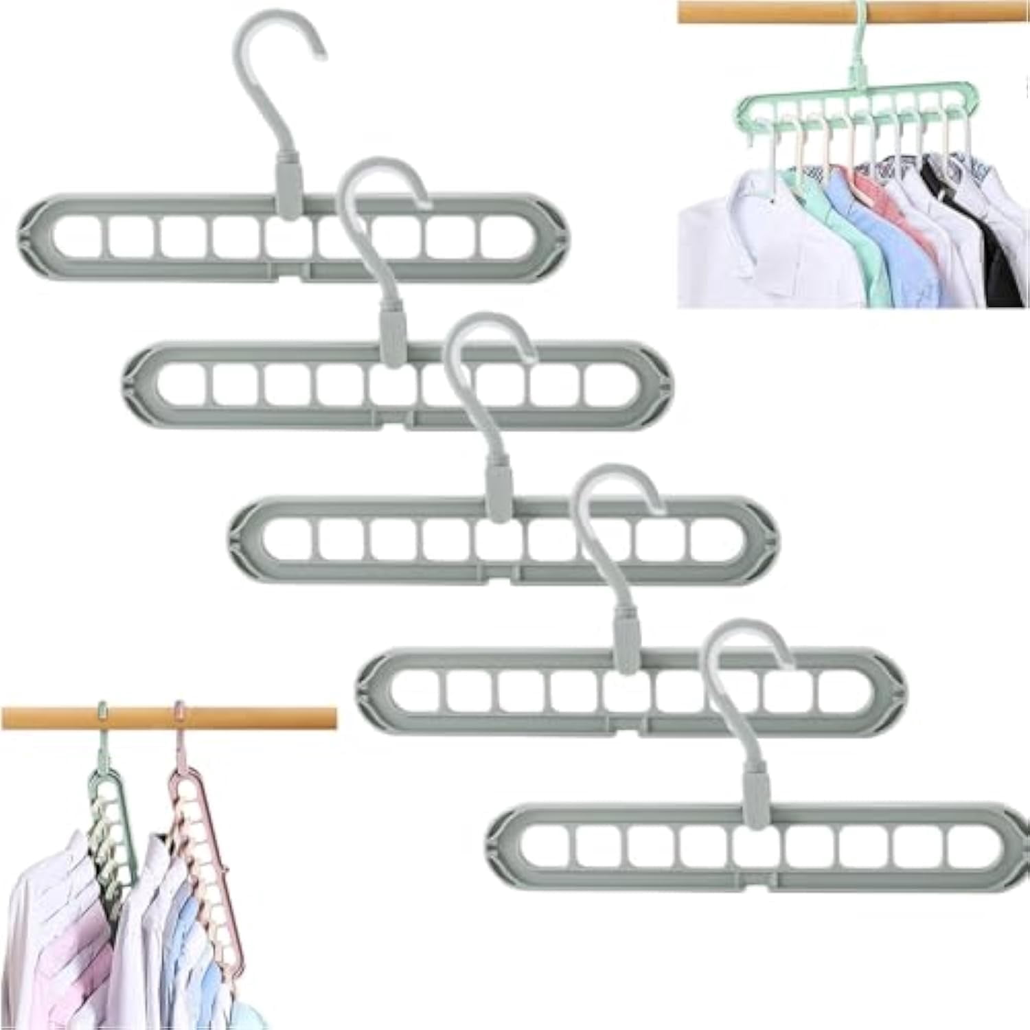 9 in 1 Smart Hanger Pro, 9 Holes Rotate Anti-Skid Folding Hanger, Multi ...