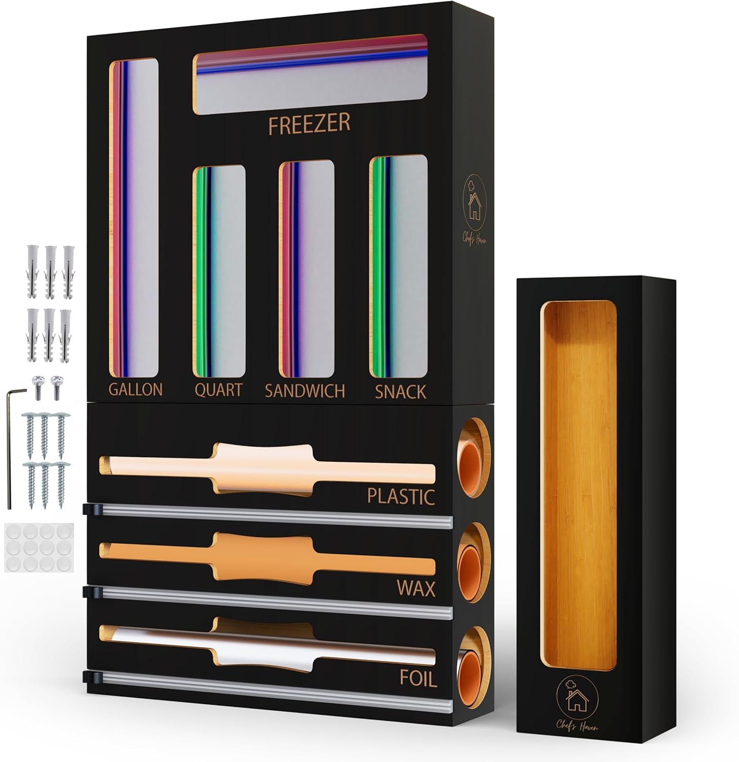 9 IN 1 Storage Bag Organizer, Foil and Plastic Wrap Organizer with ...