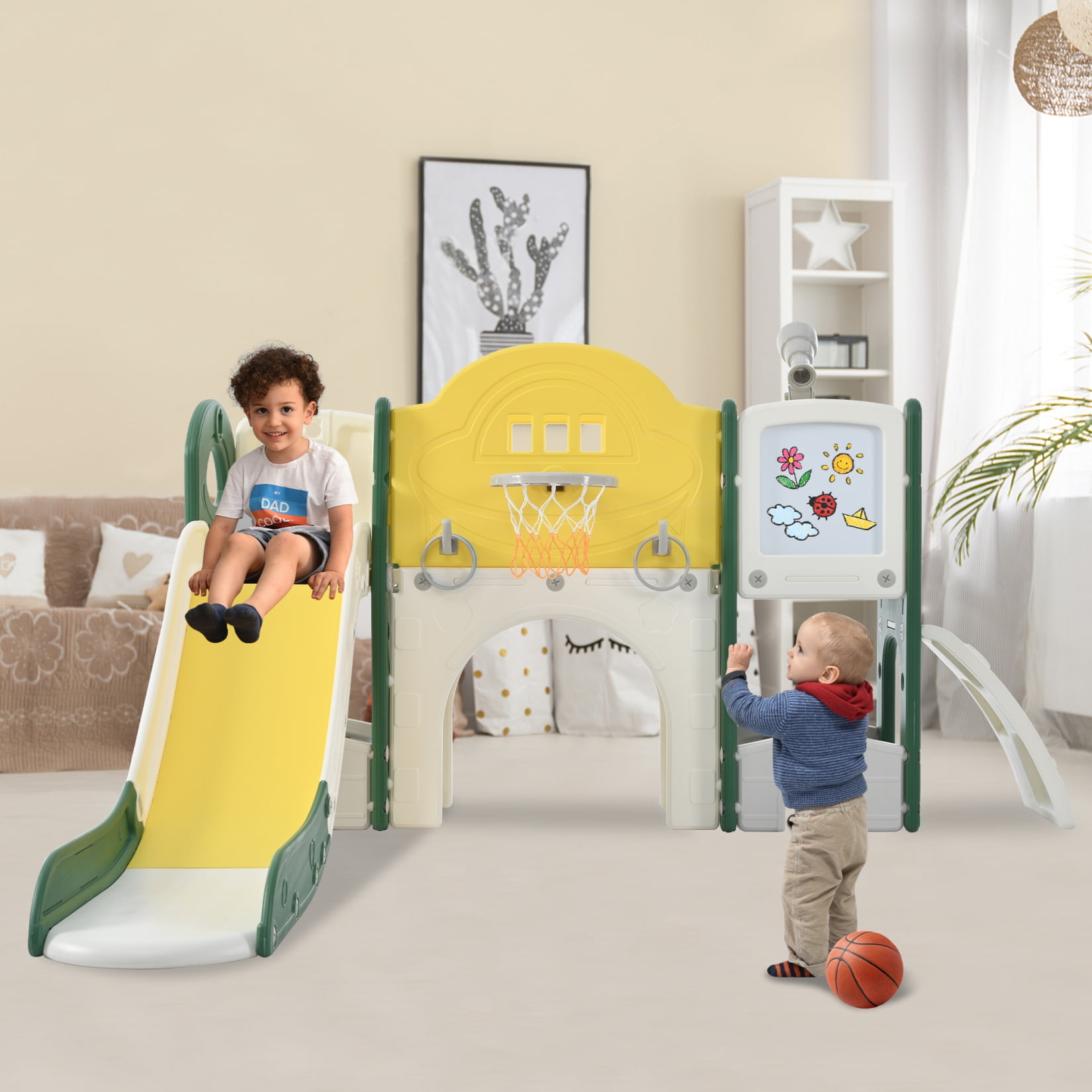 9 in 1 Toddler Slide Playset Structure, Freestanding Castle Climbing ...