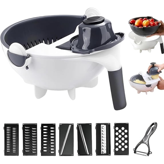 9 in 1 Vegetable Cutter with Drain Basket, Multi-function Vegetable ...