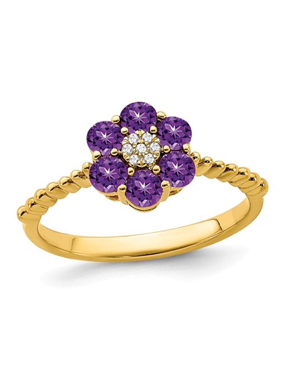 9/10 Carat (Ctw) Natural Amethyst Flower Ring in 14K Yellow Gold ...
