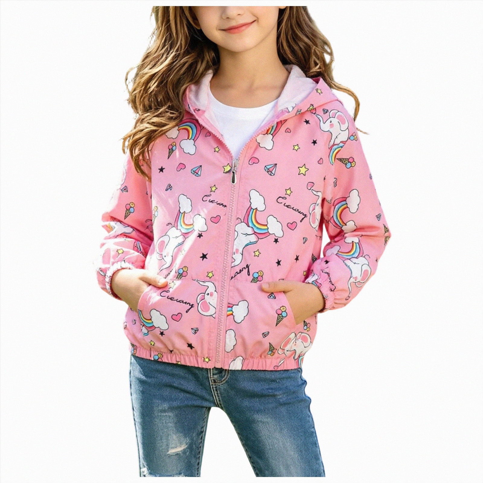 9-10 Years Child Girls Windproof And Sun Protective Jacket Cartoon ...