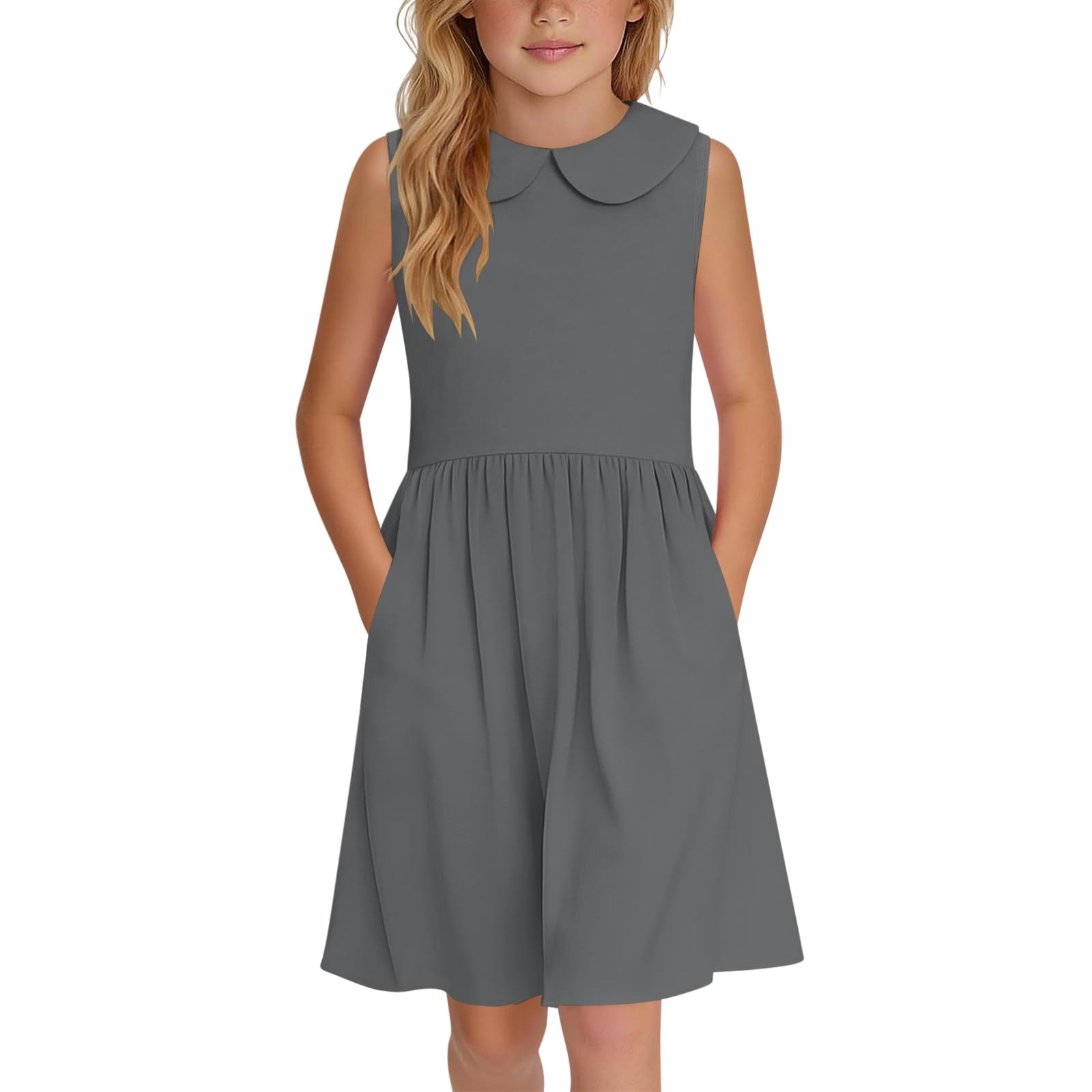 9-10 Years Child's Dresses Unisex Sleeveless Linen Round Neck Flowy ...